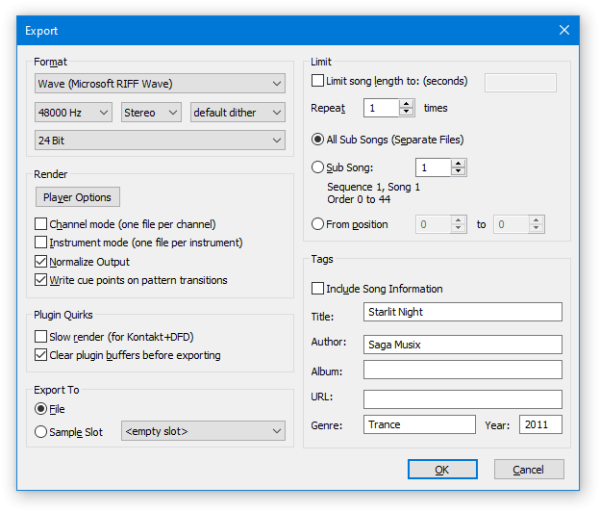 Manual: Saving and exporting - OpenMPT Wiki